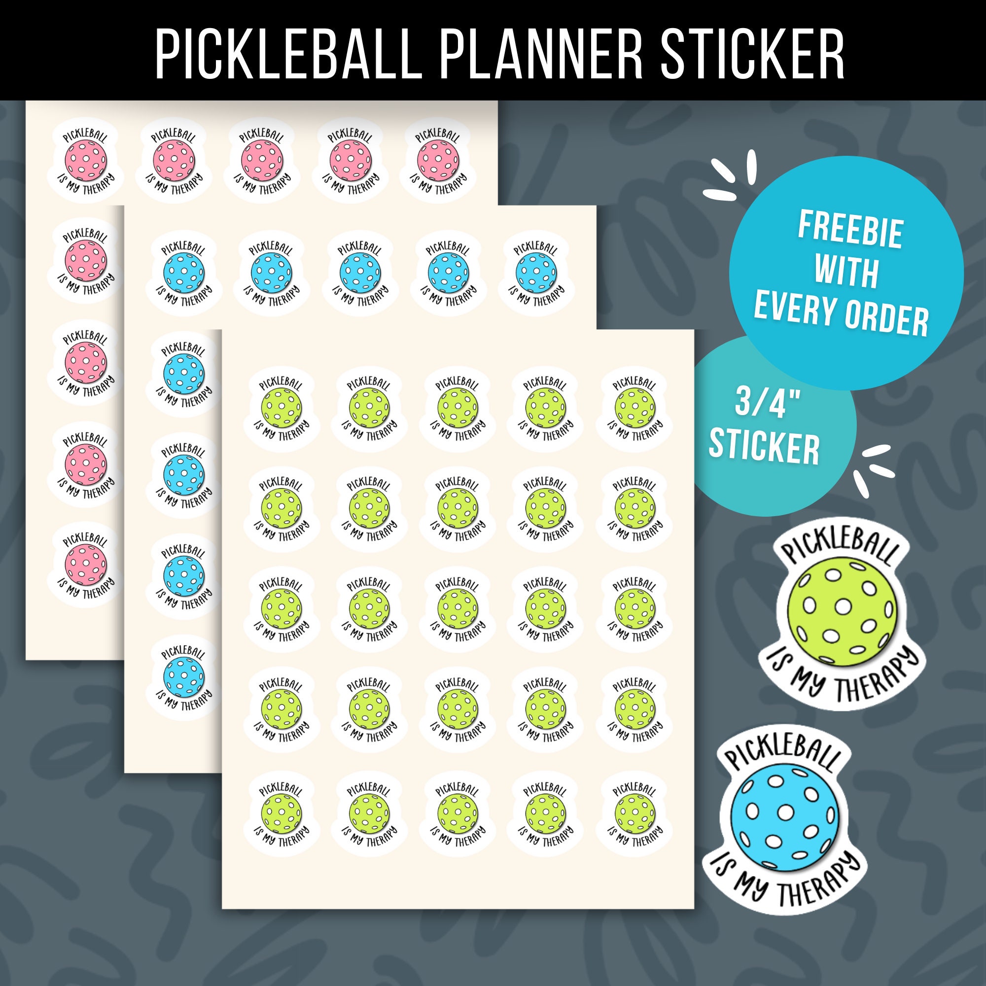 Mini Pickleball Planner Sticker • Cute Pickleball Game Icon ...