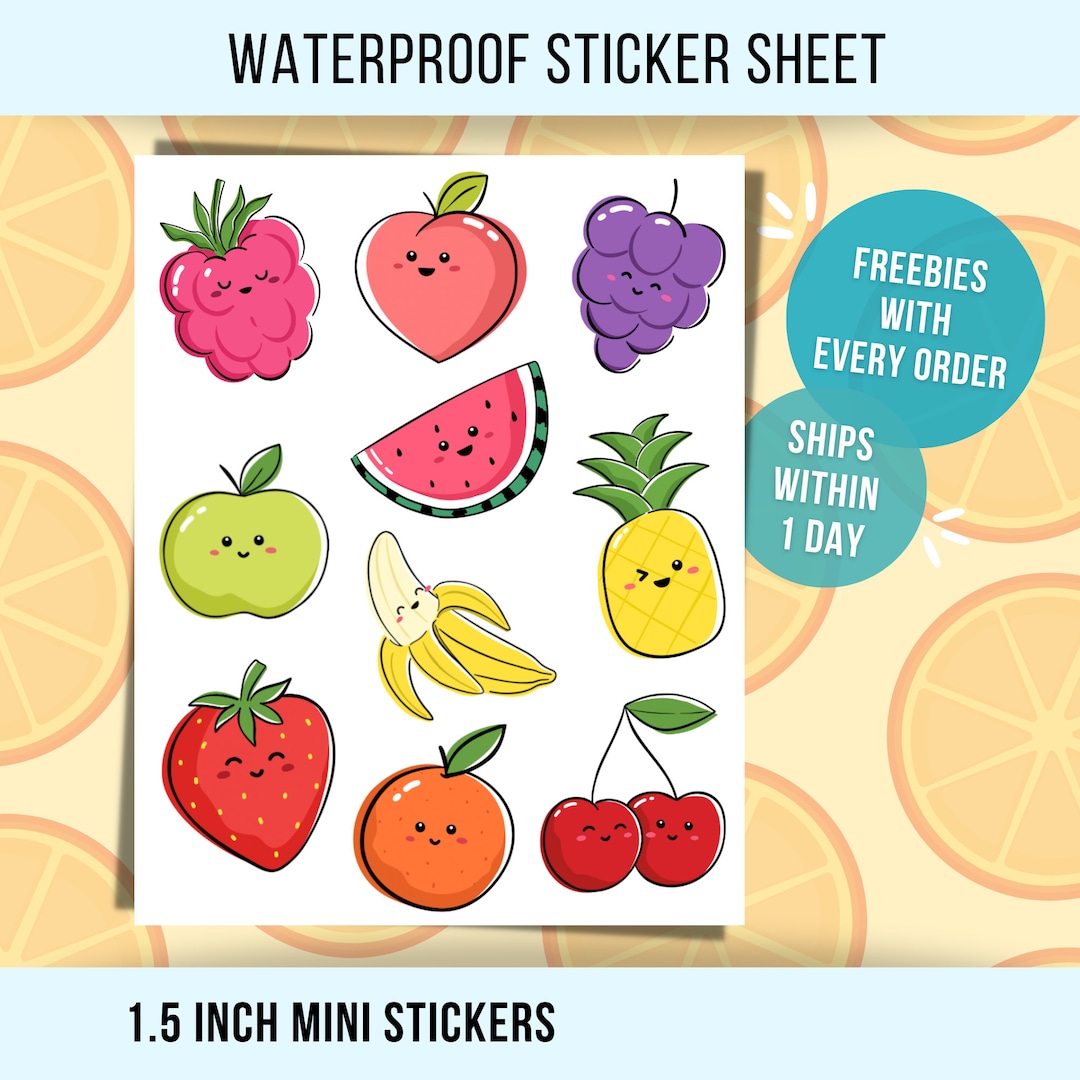 Mini Fruit Sticker Sheet Waterproof Vinyl Cute Food Sticker Vegan Decal ...