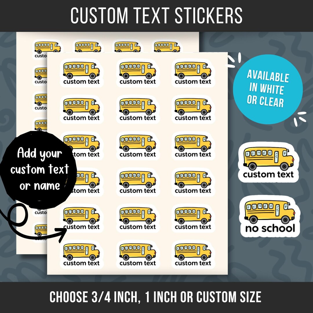 Custom Bus Name Label Sticker • School Planner Sticker • Kid Name Label ...