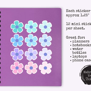 Mini Pastel Gradient Flowers Sticker Sheet Waterproof Vinyl Cute Ombre ...