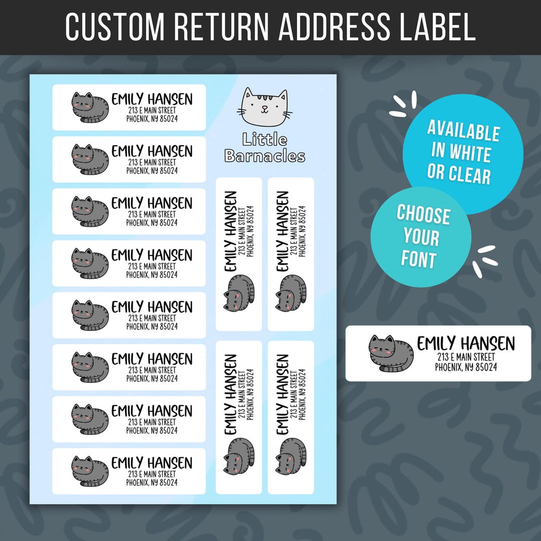 Custom Cat Address Labels Return Address Labels Personalized Mailing ...