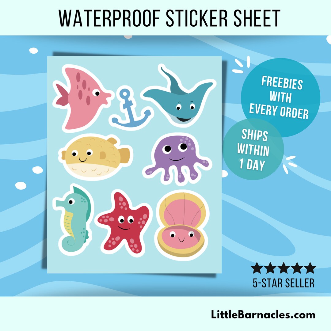 Mini Sea Creature Sticker Sheet Waterproof Vinyl Cute Aquatic Small ...