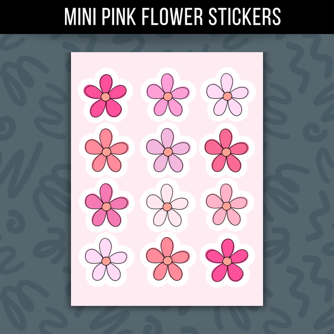 Mini Pink Flower Sticker Sheet Waterproof Vinyl Cute Small Flower ...