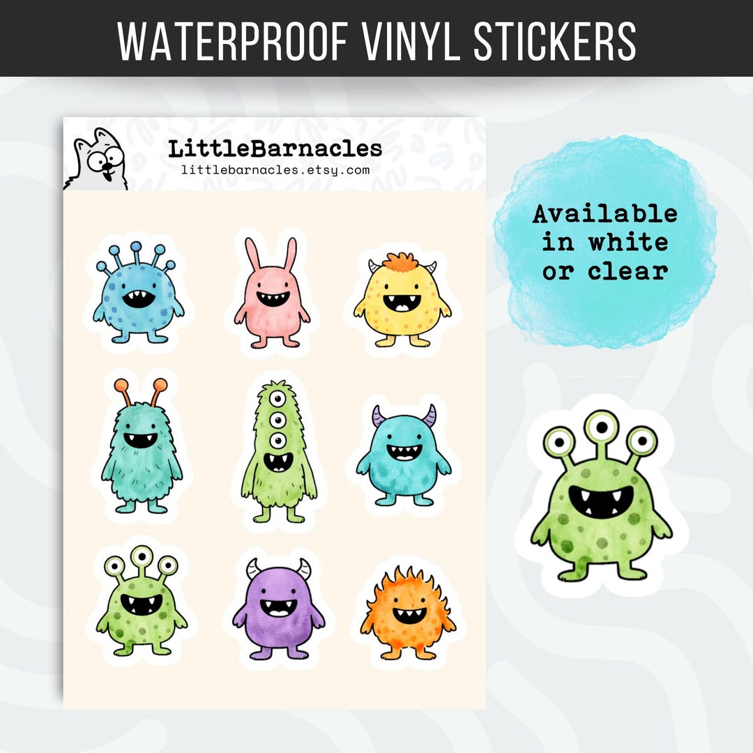 Mini Monster Sticker Sheet • Cute Monster Stickers • Waterproof Vinyl ...