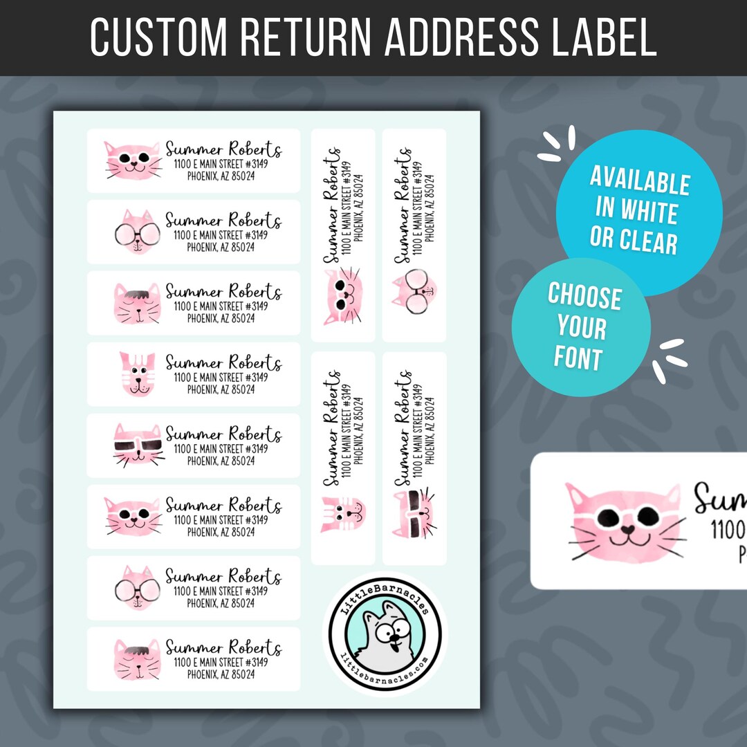 Custom Cat Address Label Return Address Labels Personalized Mailing ...