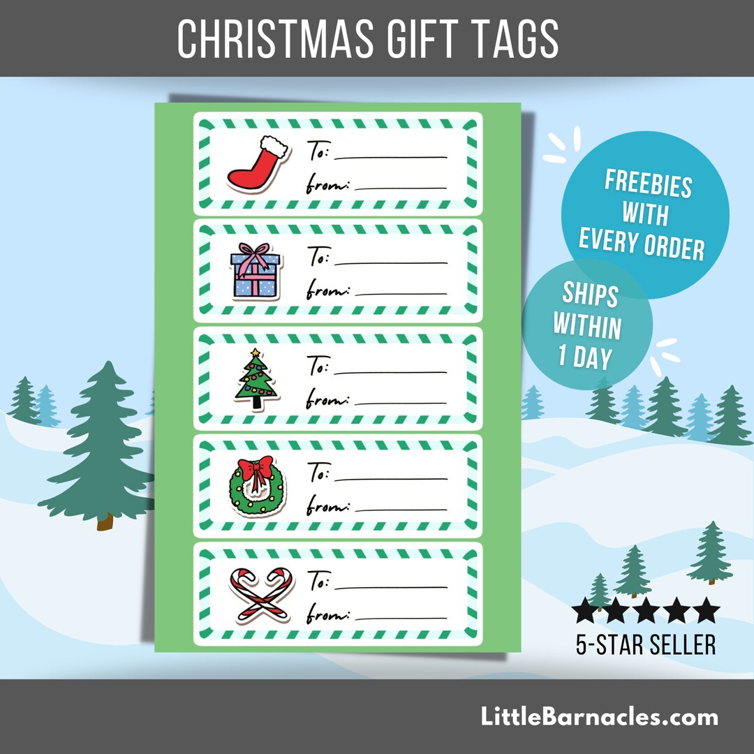 Christmas Gift Tags Present Name Tags Sticker Sheet Holiday Stickers ...