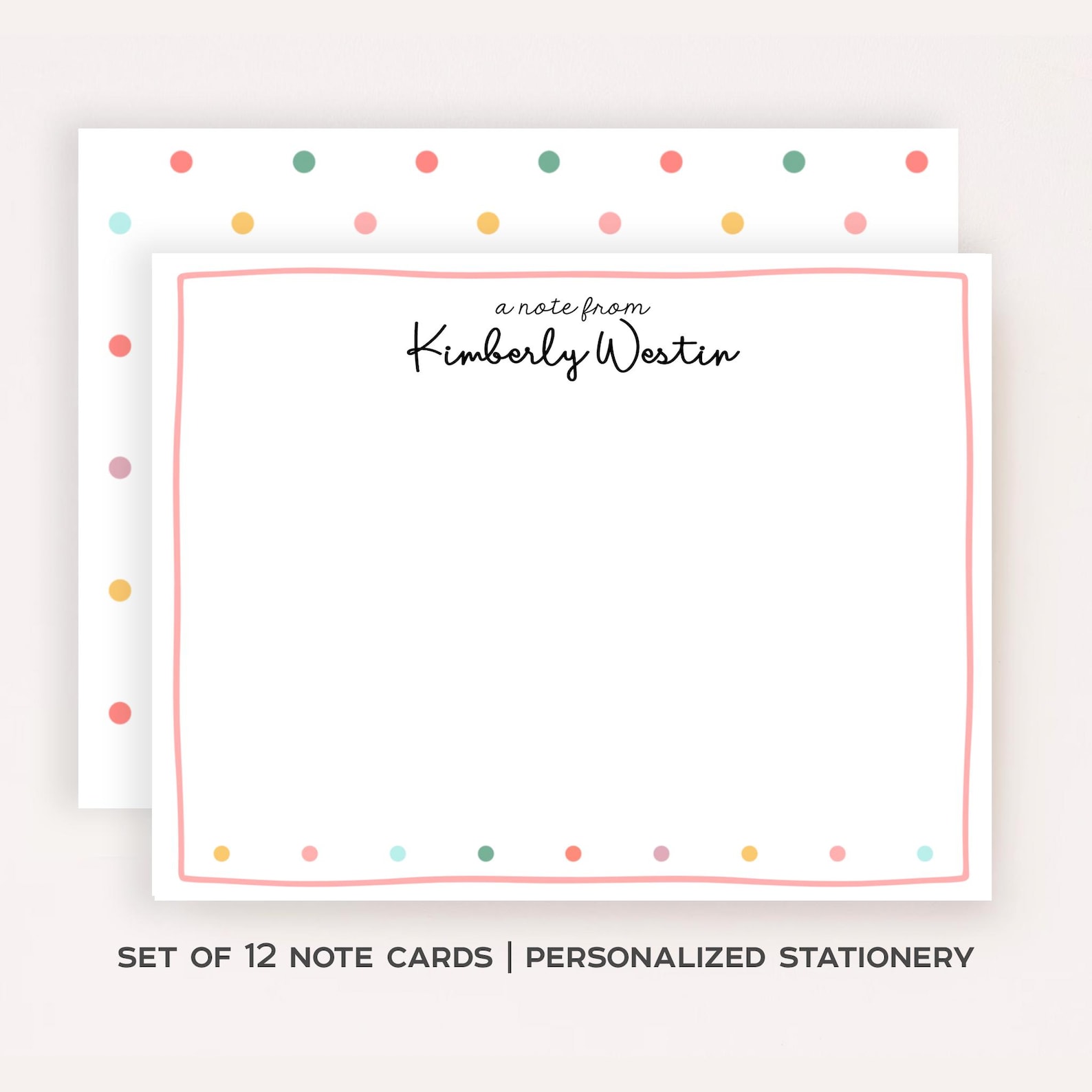 Personalized Polka Dot Stationery • Custom Flat Notecards Set of 12 ...