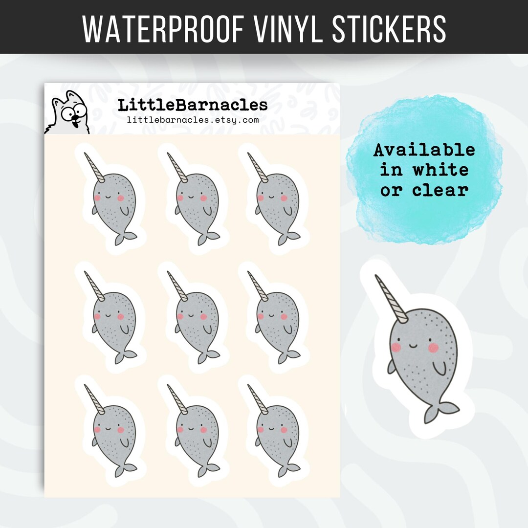 Mini Narwhal Sticker Sheet • Cute Narwhal Vinyl Stickers • Waterproof ...