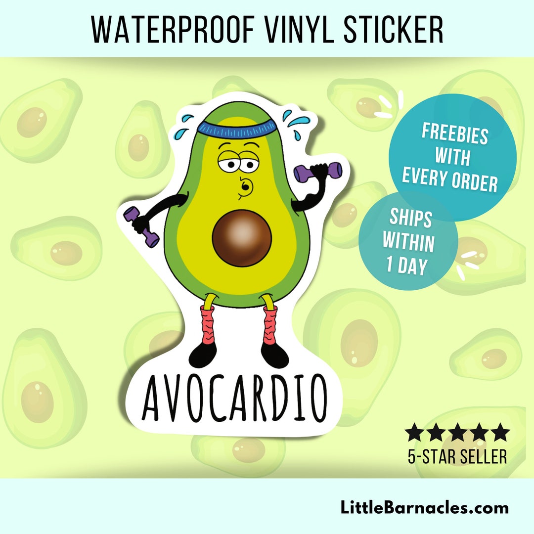 Avocardio Sticker Waterproof Vinyl Funny Avocado Food Sticker Health ...