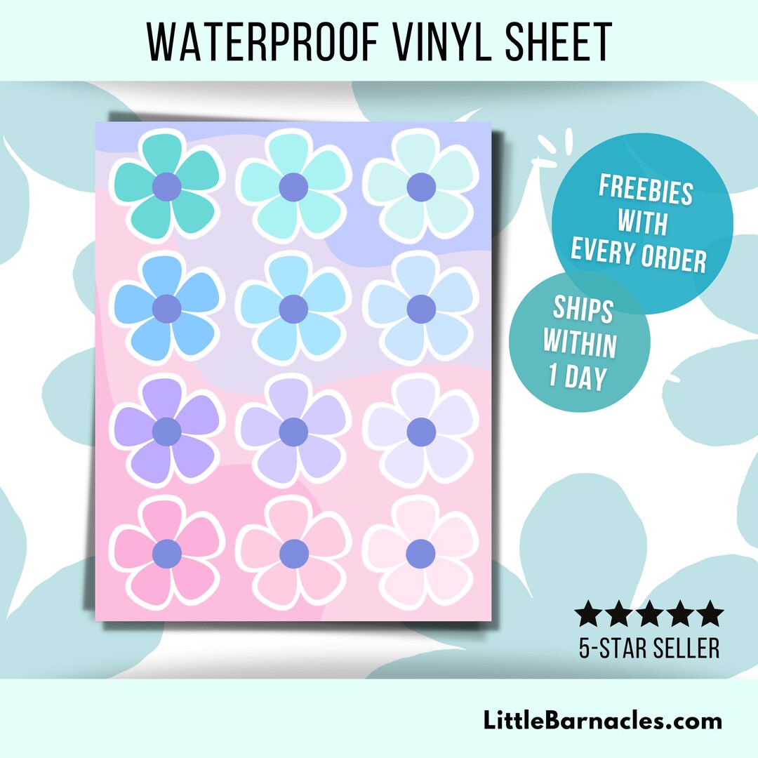 Mini Pastel Gradient Flowers Sticker Sheet Waterproof Vinyl Cute Ombre ...