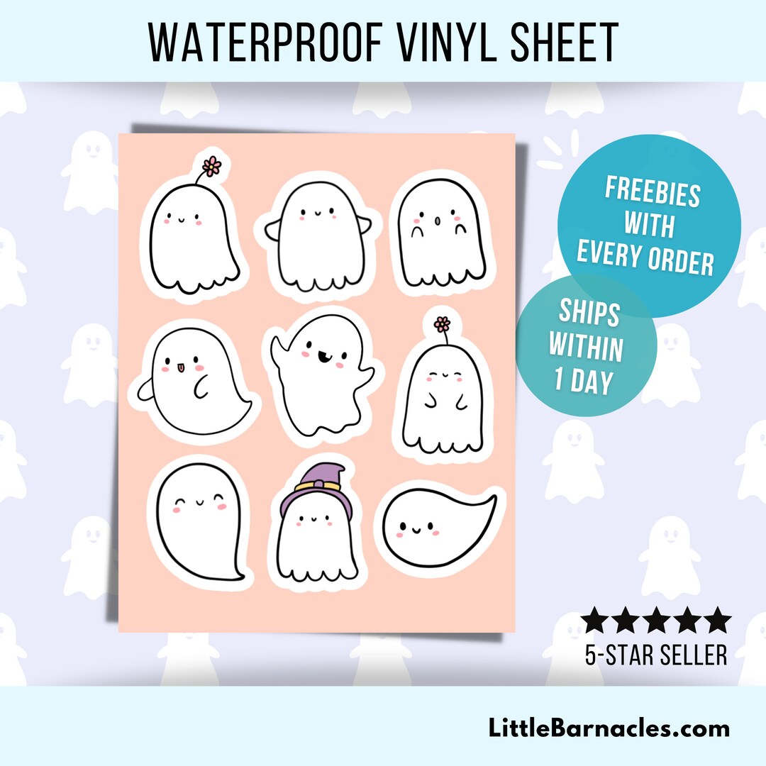 Mini Ghost Sticker Sheet Waterproof Vinyl Cute Ghost Cartoon Halloween ...