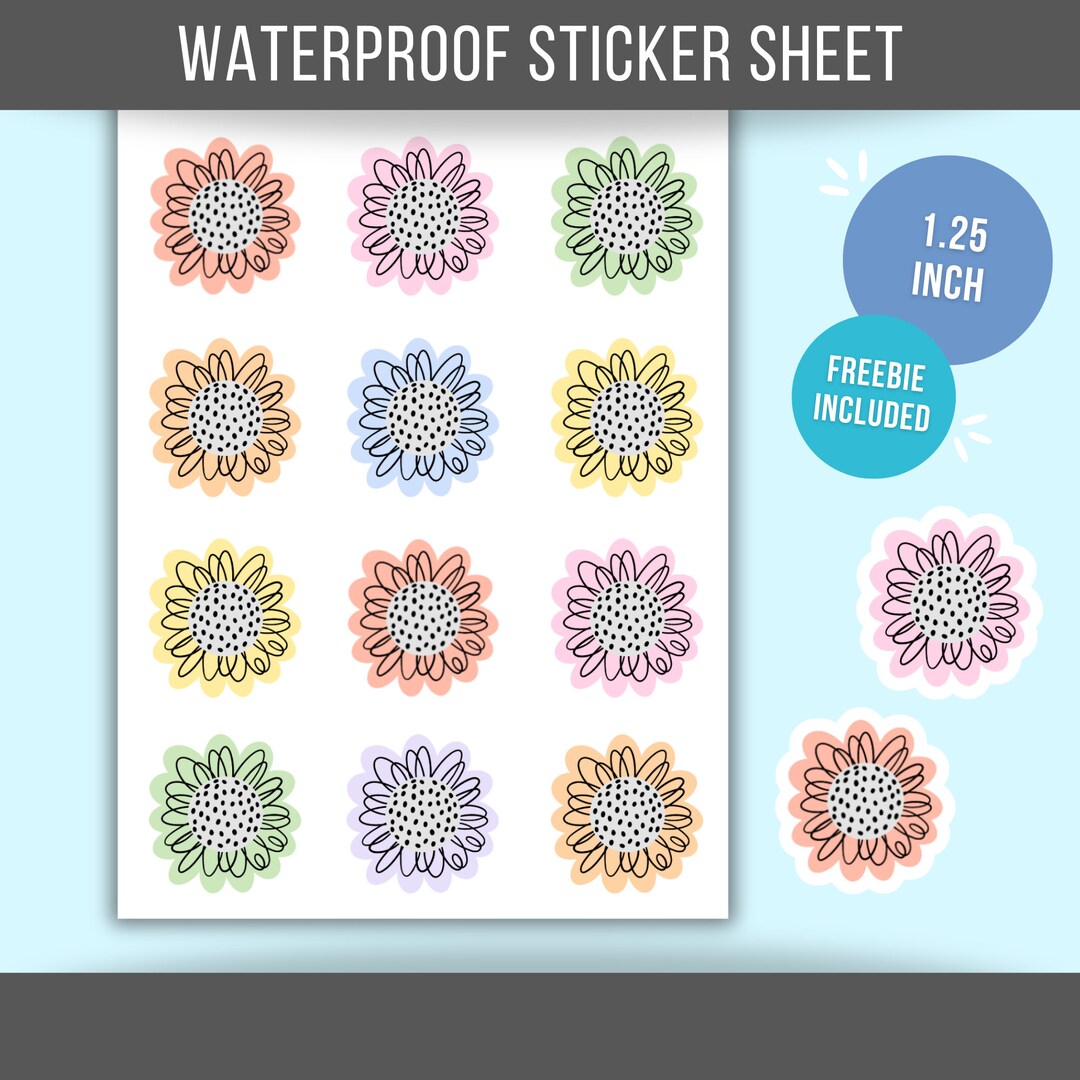 Multi Color Flower Sticker Sheet Waterproof Vinyl Mini Stickers Cute ...