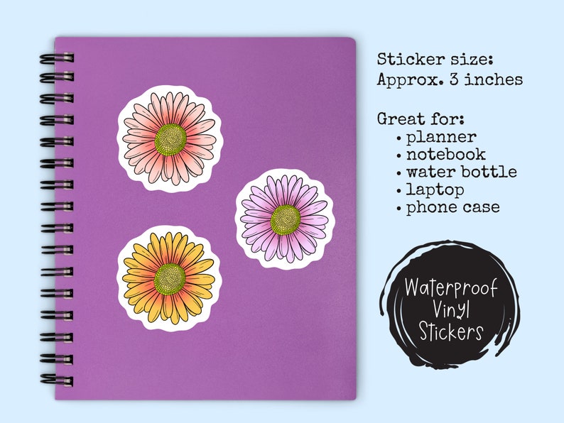 Daisy Flower Sticker Waterproof Vinyl Sticker Gift for Her - Etsy