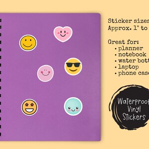 Mini Smiley Face Sticker Sheet Waterproof Vinyl Sticker Pack Cute Emoji ...