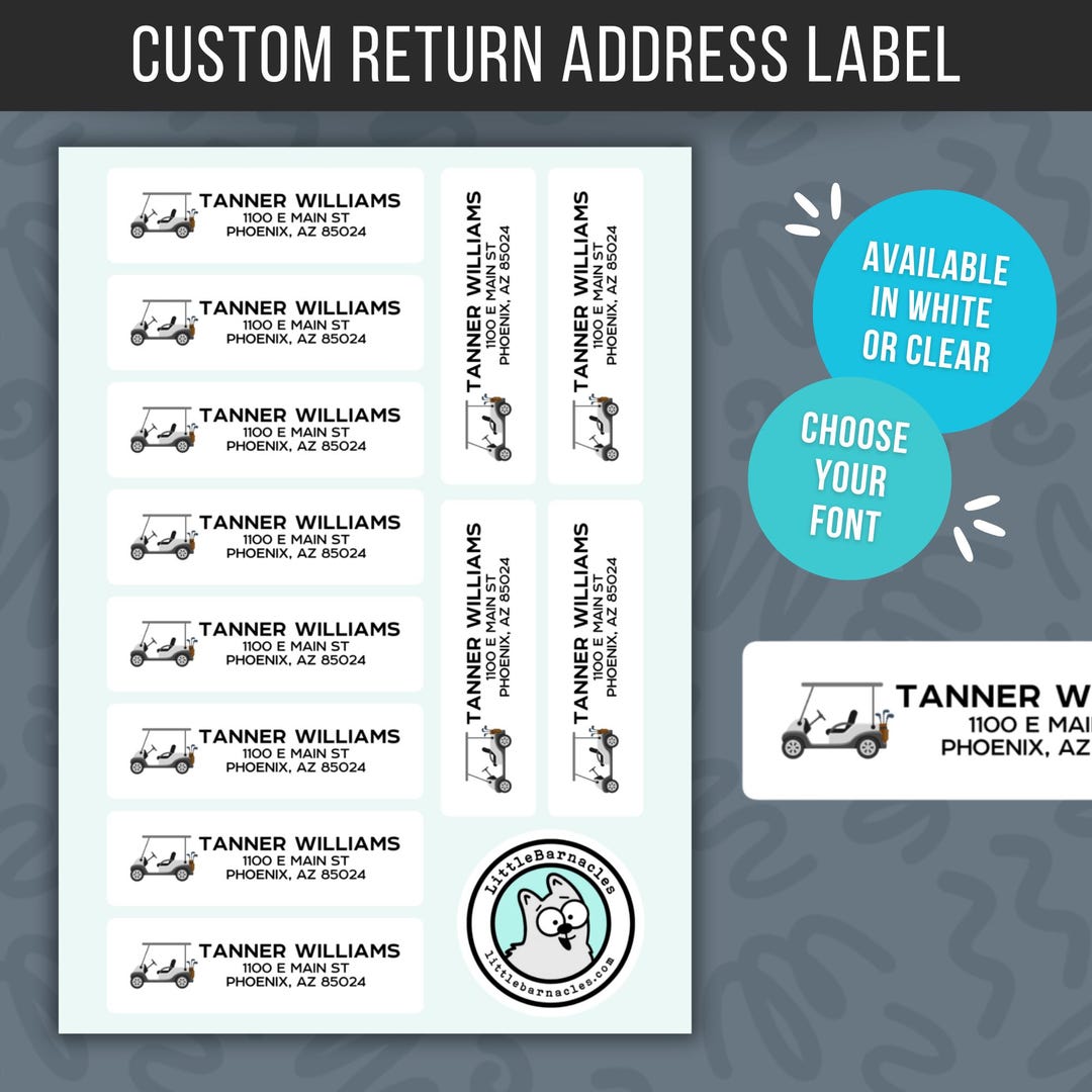 Custom Golf Cart Return Address Labels, Personalized Mailing Stickers ...