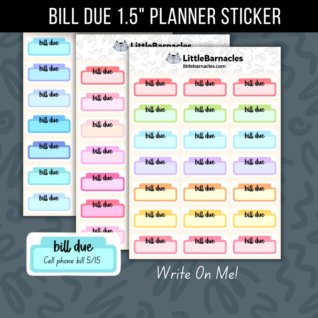 Bill Due Planner Sticker | 1.5" Size | Quarter Box Life Planner Sticker ...