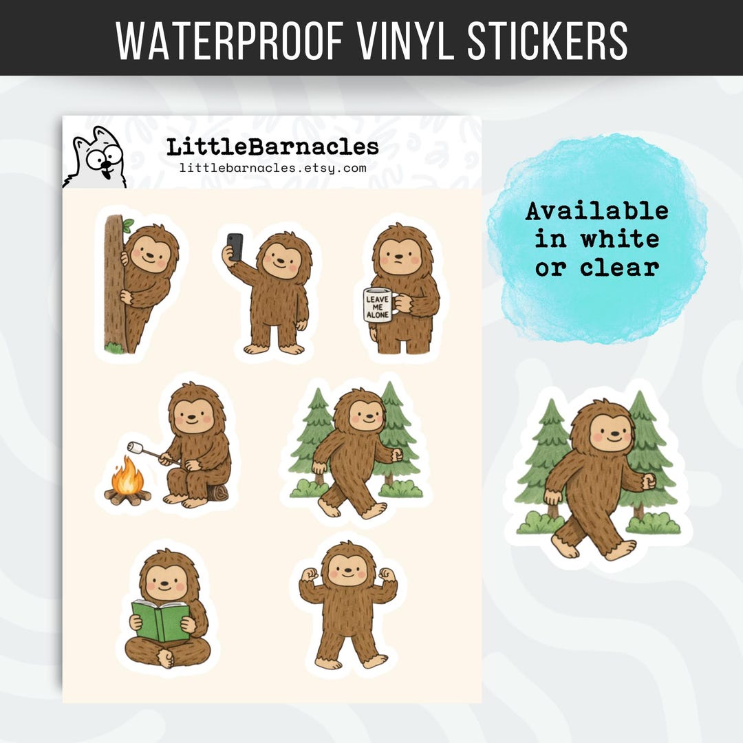 Mini Bigfoot Sticker Sheet • Cute Sasquatch Stickers • Waterproof Vinyl ...