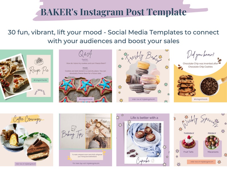 30 Bakery Instagram Templates Bakery CANVA Template Cafe - Etsy