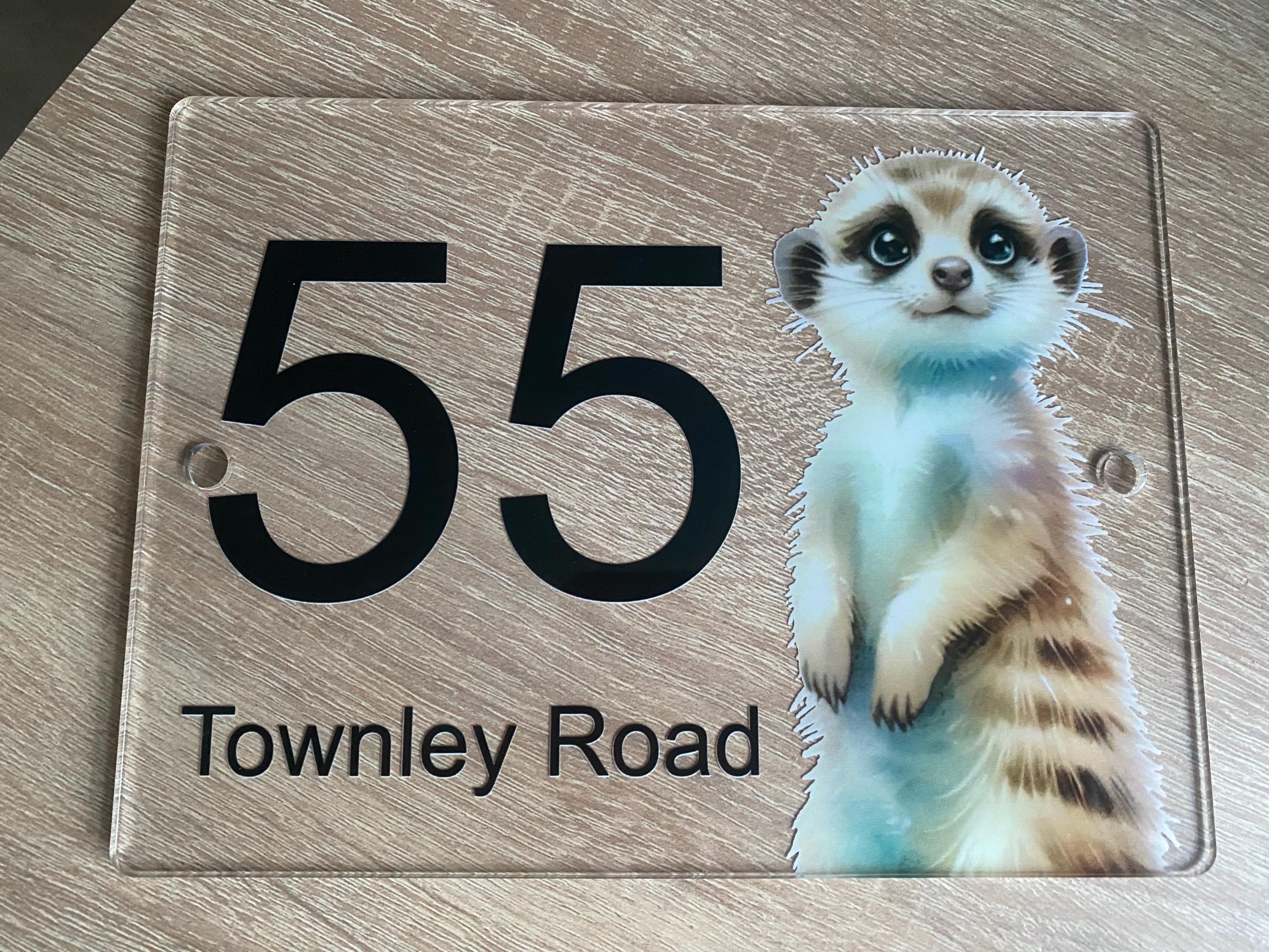 Meerkat House Sign, House Number, Acrylic Plaque, 2 Colour Choices ...