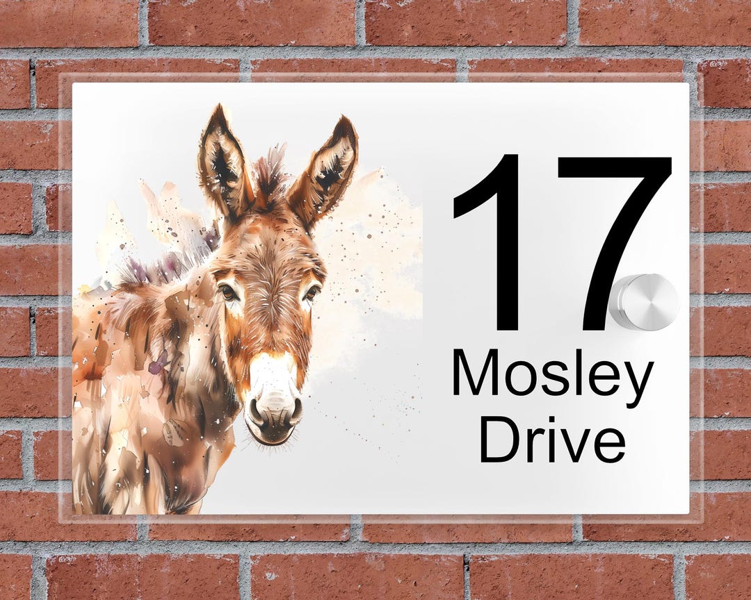 Donkey House Sign, House Number, Acrylic Plaque, 2 Colour Choices. - Etsy