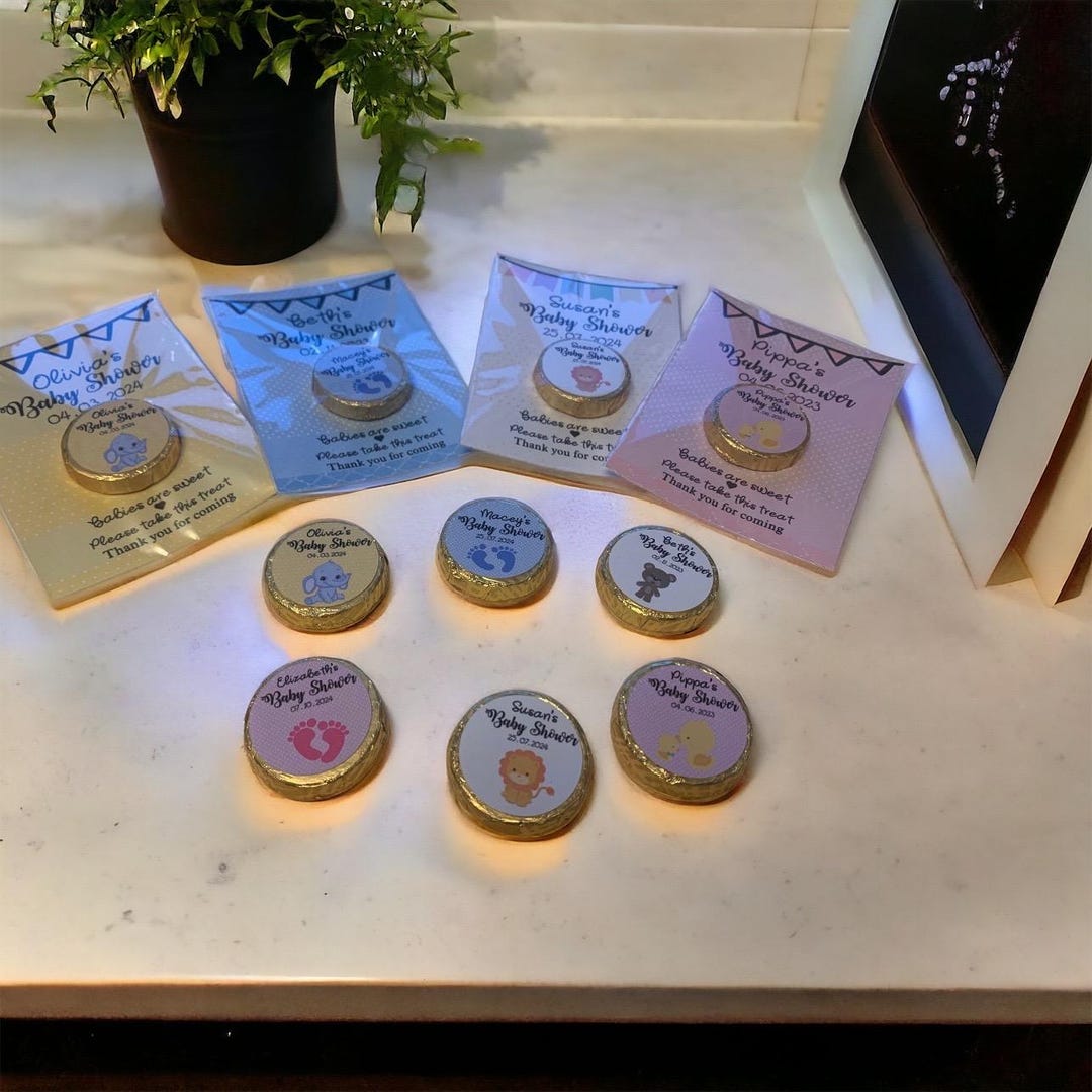 50 Personalised Baby Shower Favours, Set of 50 Chocolate Coins. 2 ...