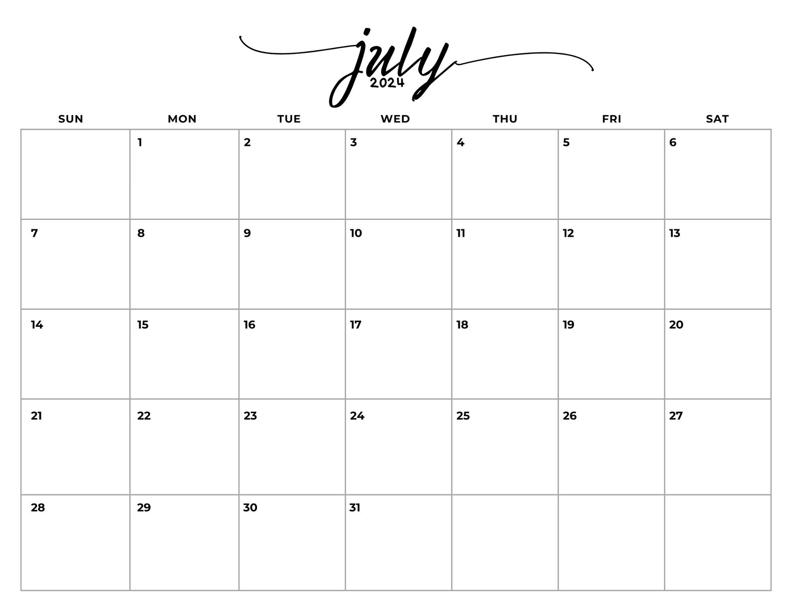 July 2024 Calendar Printable Digital Download PDF - Etsy