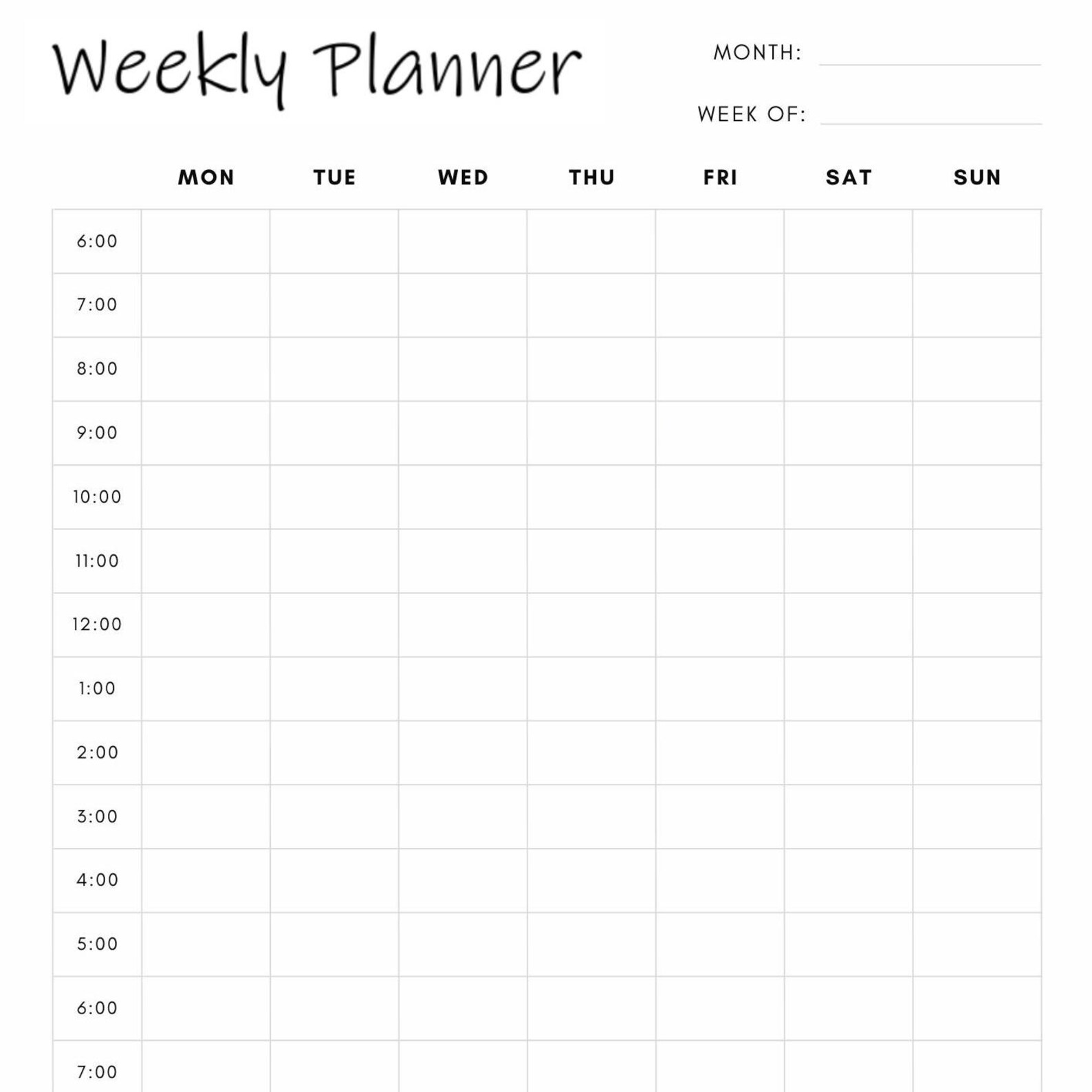 Weekly Calendar Printable Digital Download PDF Vertical Simple ...
