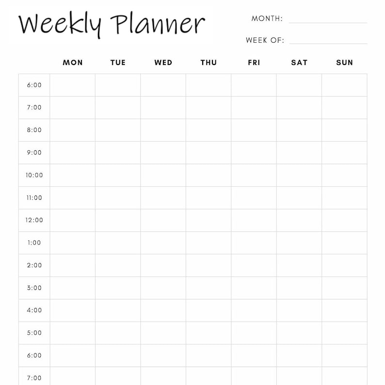 Editable Weekly Calendar Printable Digital Download PDF Vertical Simple ...