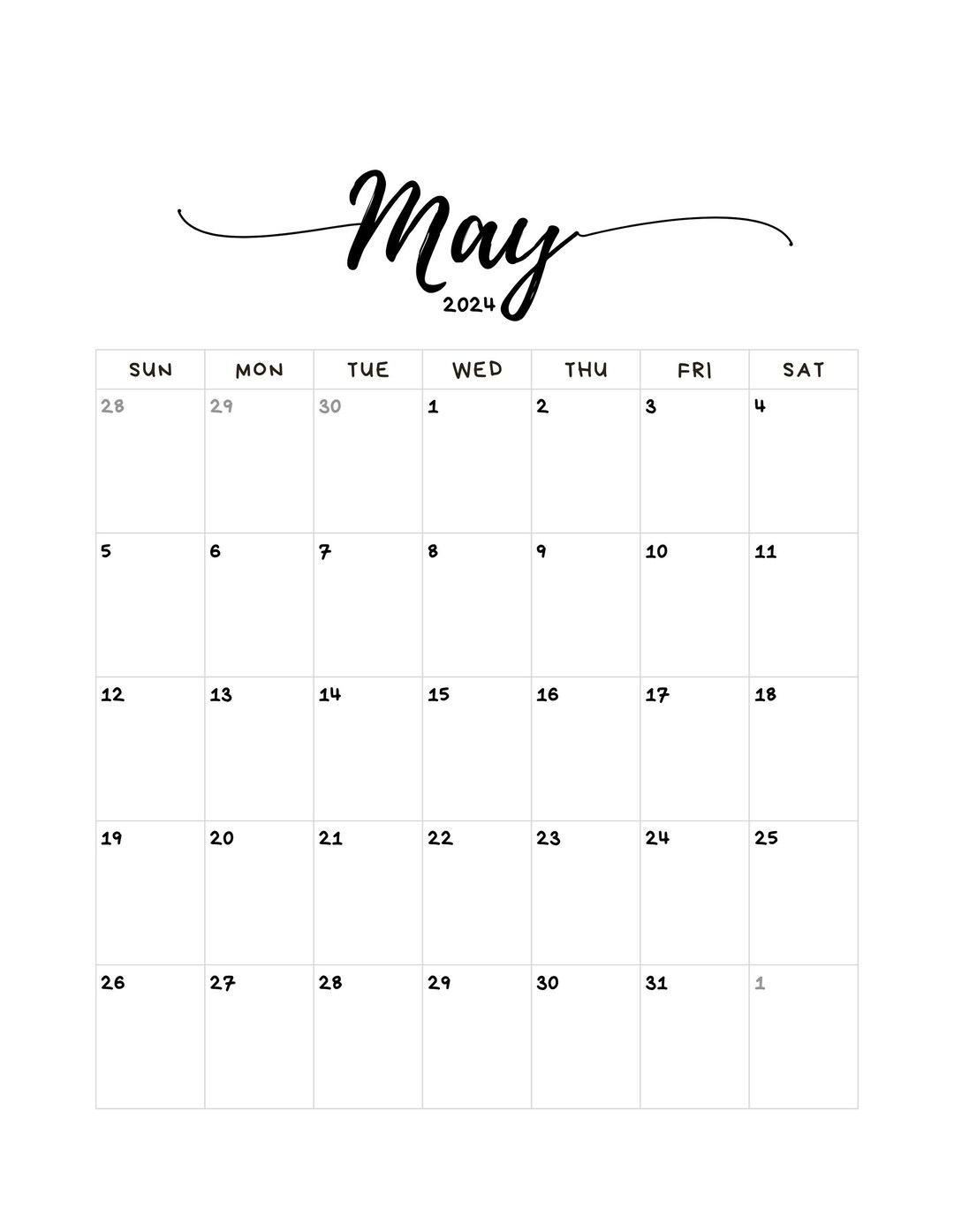May 2024 Calendar Printable Digital Download PDF Vertical, Self-care ...