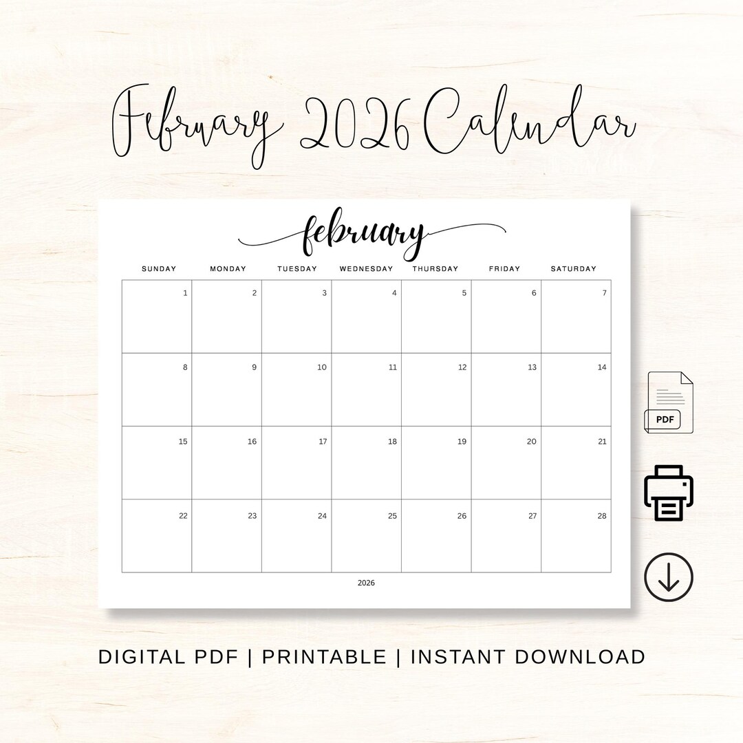 Editable February 2026 Calendar Printable Digital Download PDF Planner ...