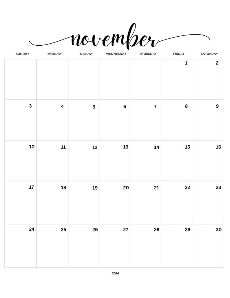 November 2024 Calendar Printable Editable Monthly Planner Instant ...