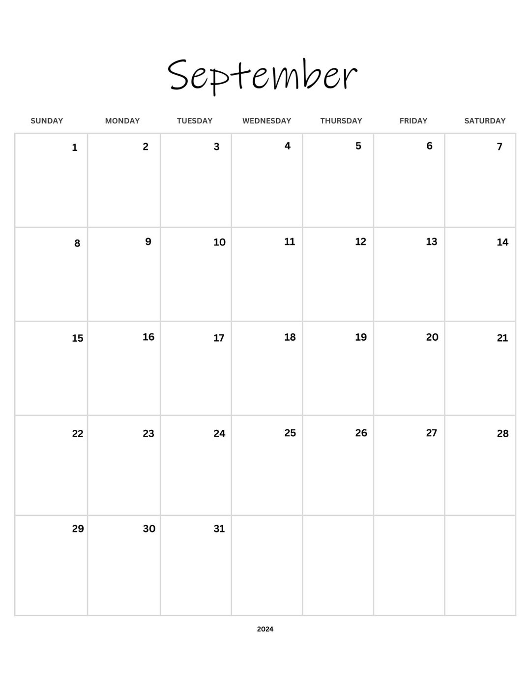 Editable September 2024 Calendar Printable Digital Download PDF ...