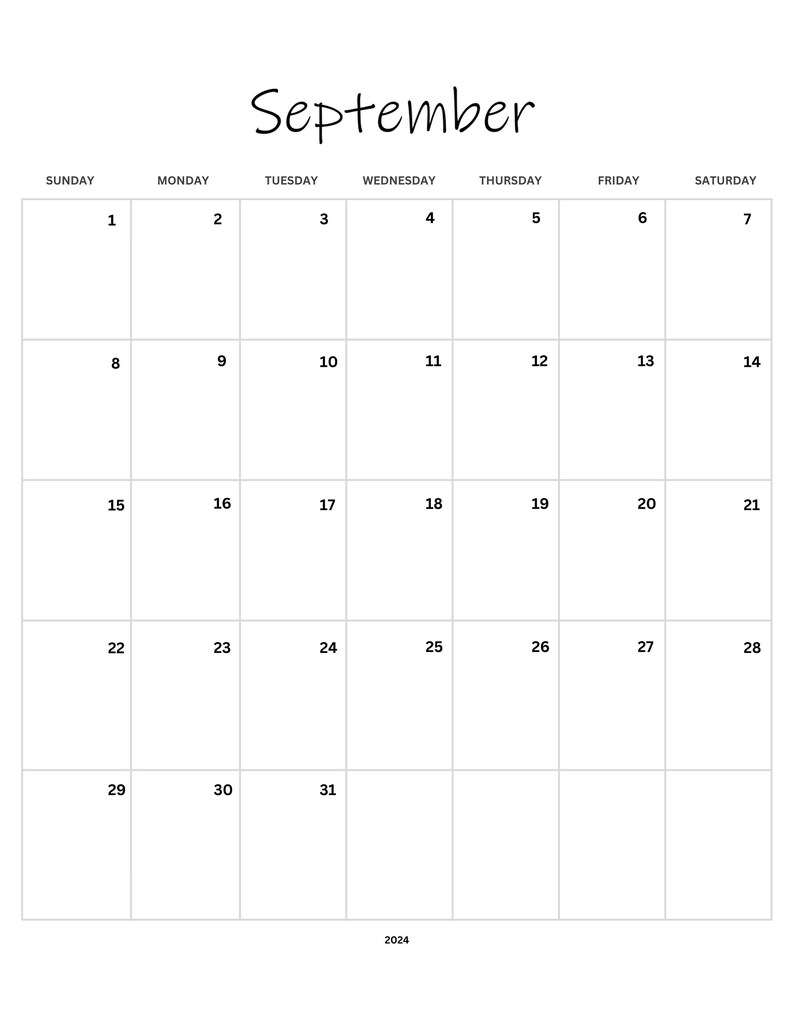 Editable September 2024 Calendar Printable Digital Download PDF ...