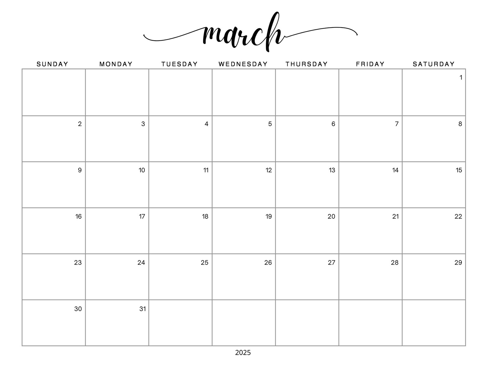 March 2025 Calendar Printable Digital Download PDF - Etsy