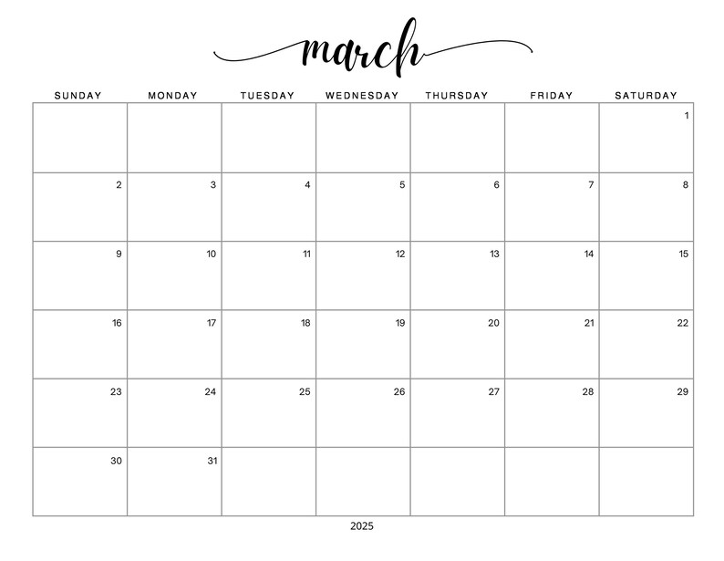 March 2025 Calendar Printable Digital Download PDF - Etsy UK