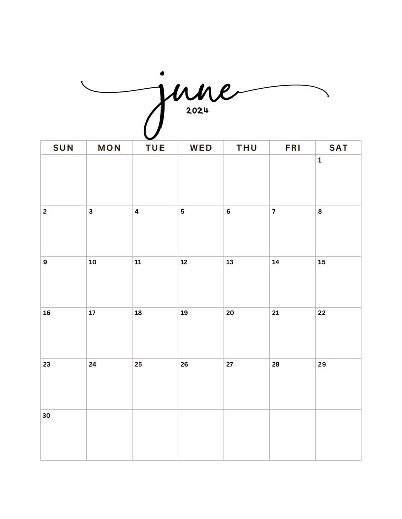 June 2024 Calendar Printable Digital Download PDF Vertical, Self-care ...