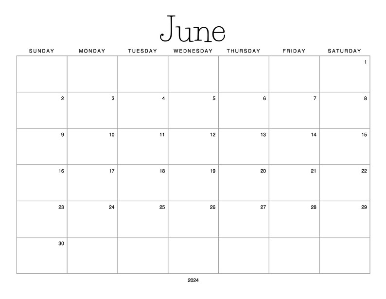 Editable June 2024 Calendar Printable Digital Download PDF - Etsy Australia