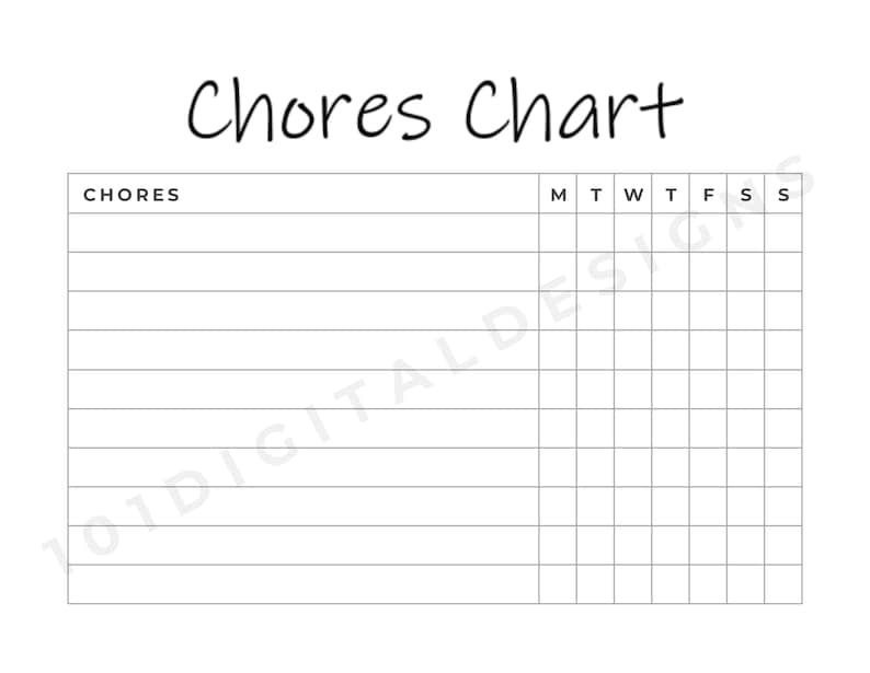 Editable Chores Chart Printable Digital Download PDF Vertical Simple ...