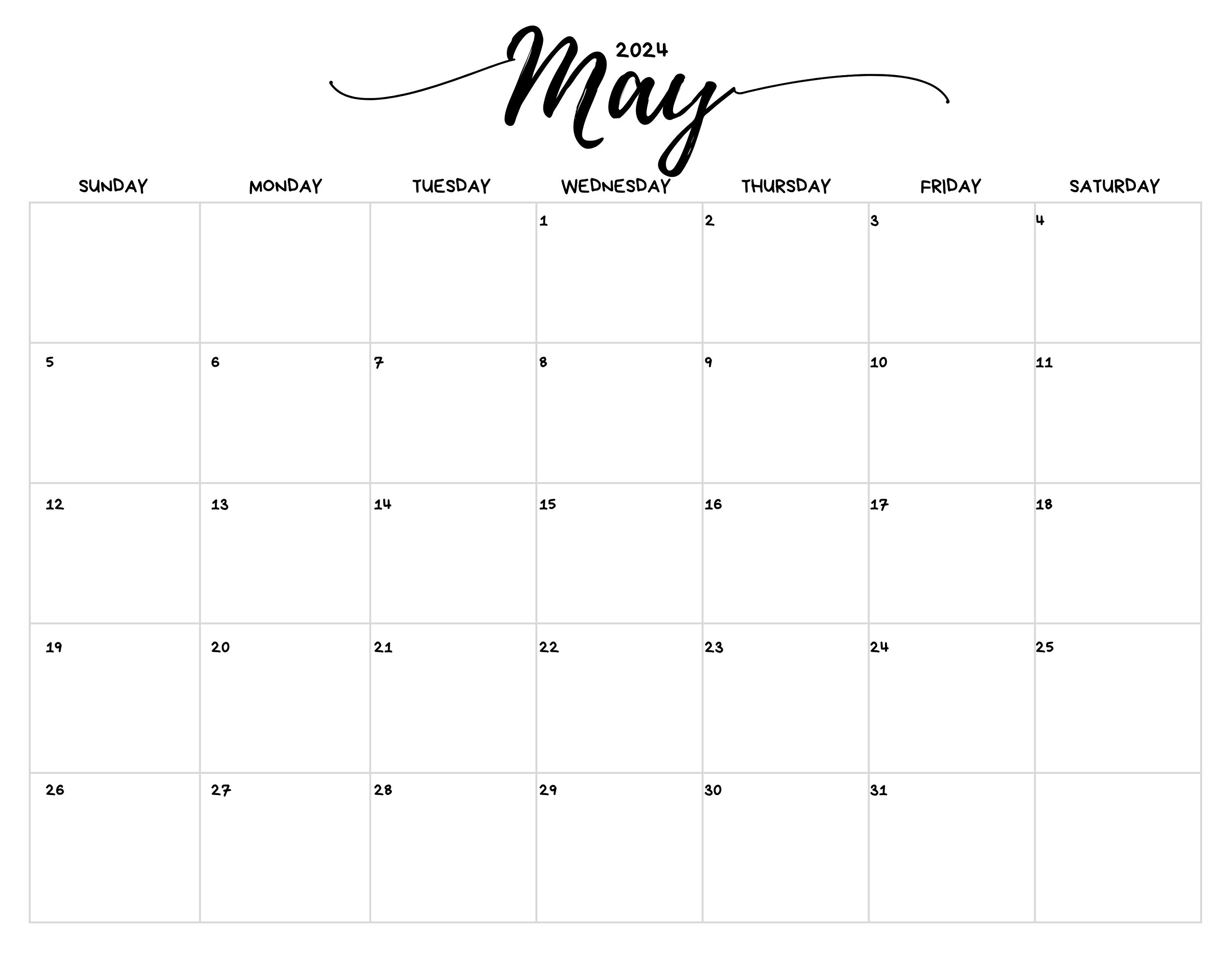 May 2024 Calendar Printable Digital Download PDF - Etsy