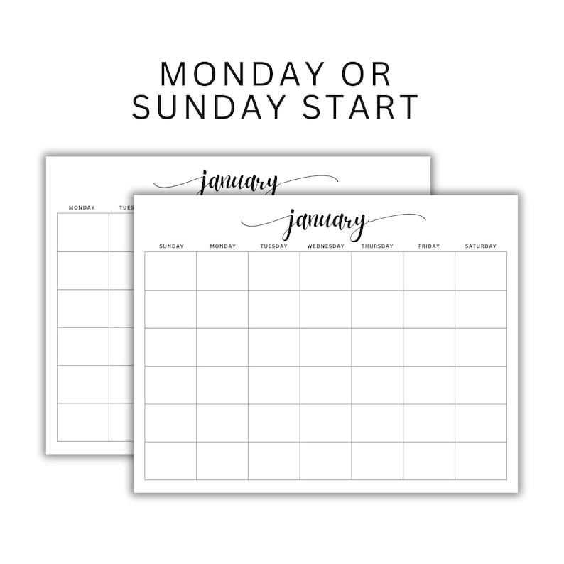 Monthly Blank Calendar, Simple Calendar, Minimalist, Wall Calendar ...