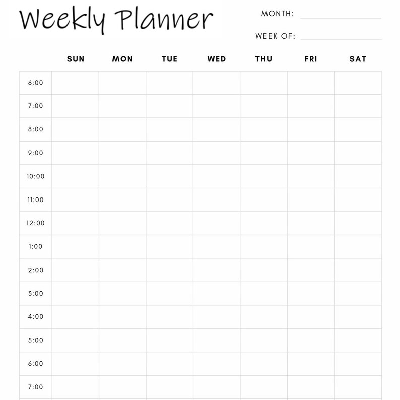 Editable Weekly Calendar Printable Digital Download PDF Vertical Simple ...