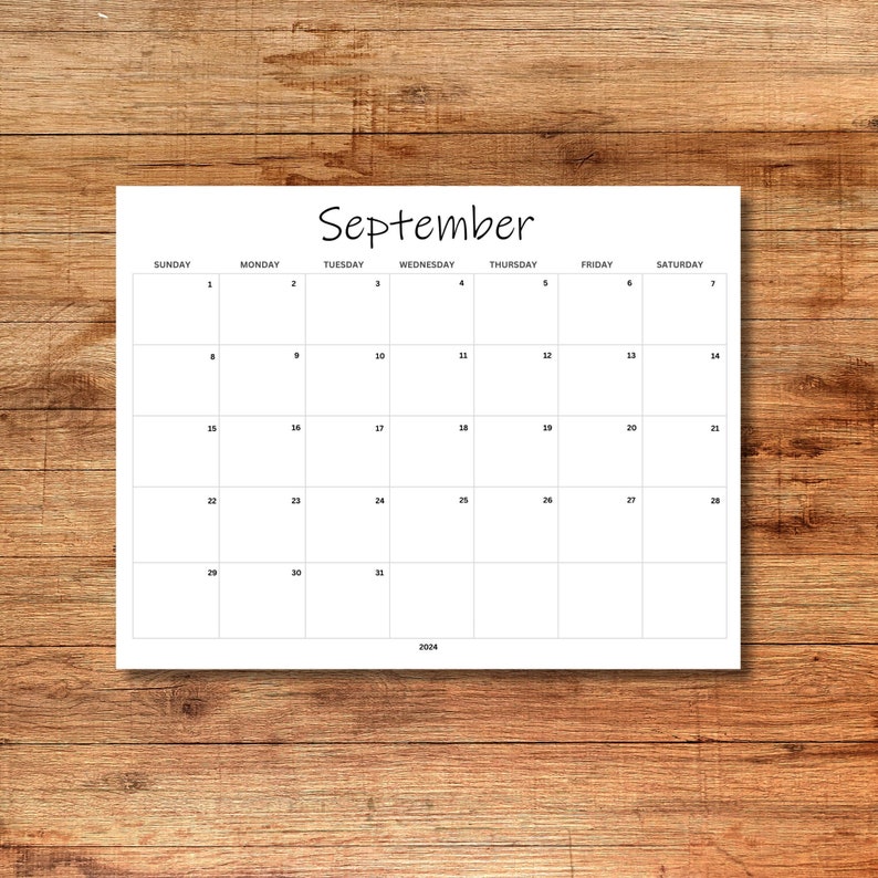 September 2024 Calendar Printable Digital Download PDF, Horizontal ...