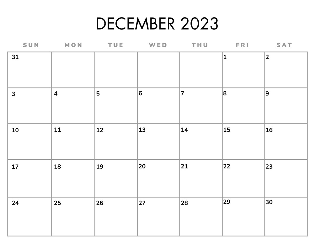 December 2023 Calendar Printable Digital Download PDF - Etsy UK