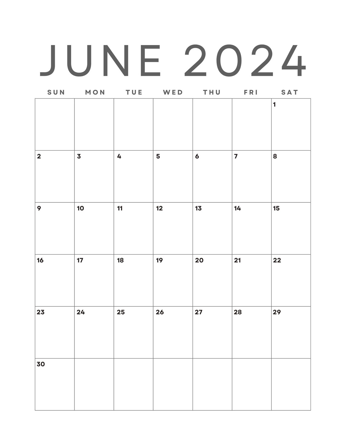 Editable June 2024 Calendar Printable Digital Download PDF Vertical ...