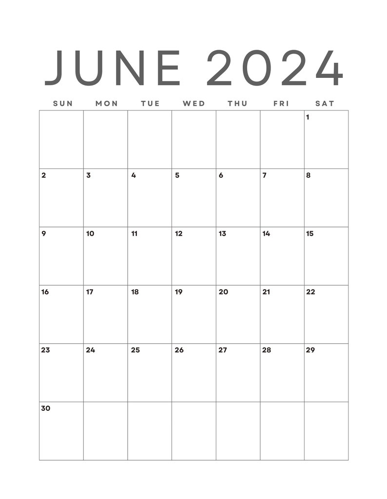 Editable June 2024 Calendar Printable Digital Download PDF Vertical ...