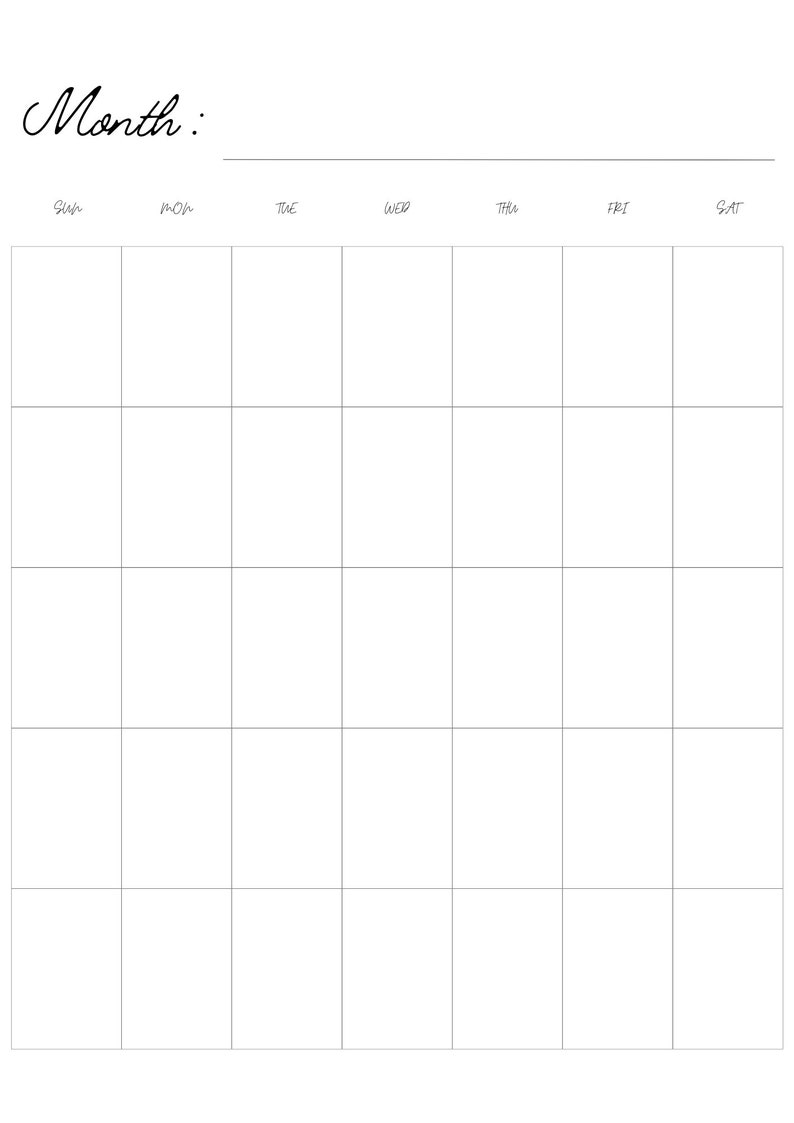 Blank Monthly Calendar Printable Digital Download PDF - Etsy