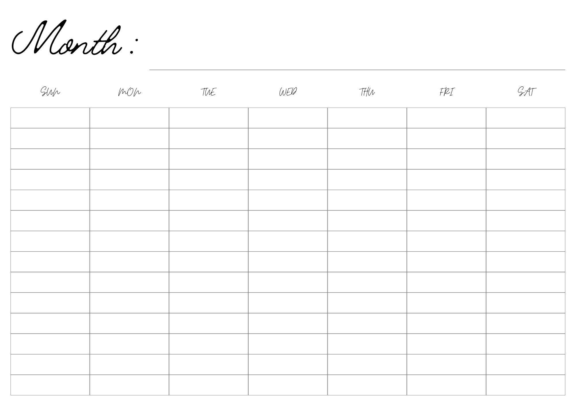 Blank Monthly Calendar Printable Digital Download PDF - Etsy