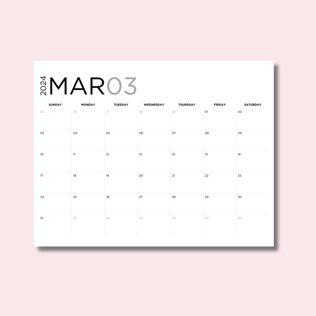 Editable March 2024 Calendar Printable Digital Download PDF - Etsy UK