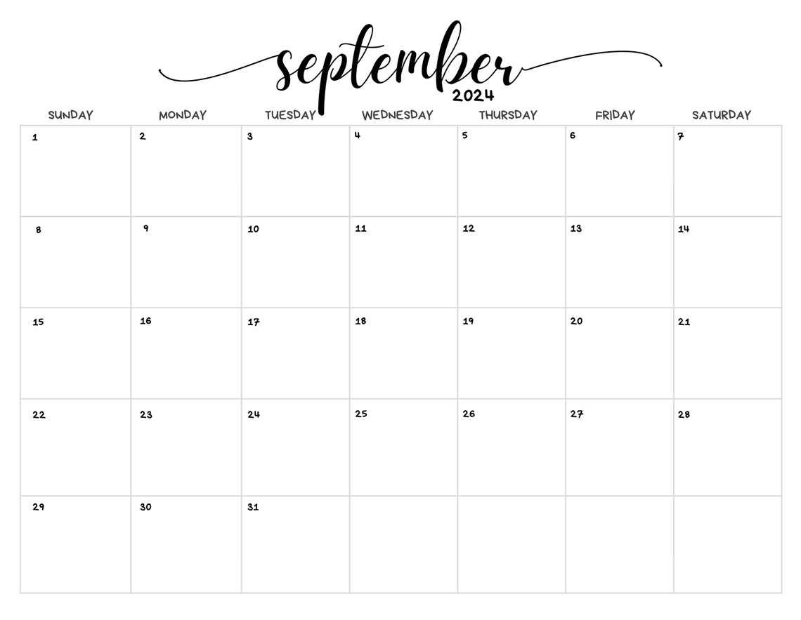 September 2024 Calendar Printable Digital Download PDF, Self-care ...