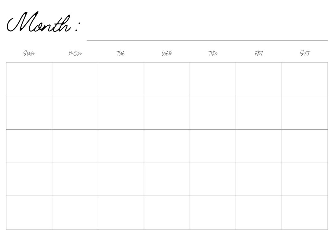 Blank Monthly Calendar Printable Digital Download PDF - Etsy